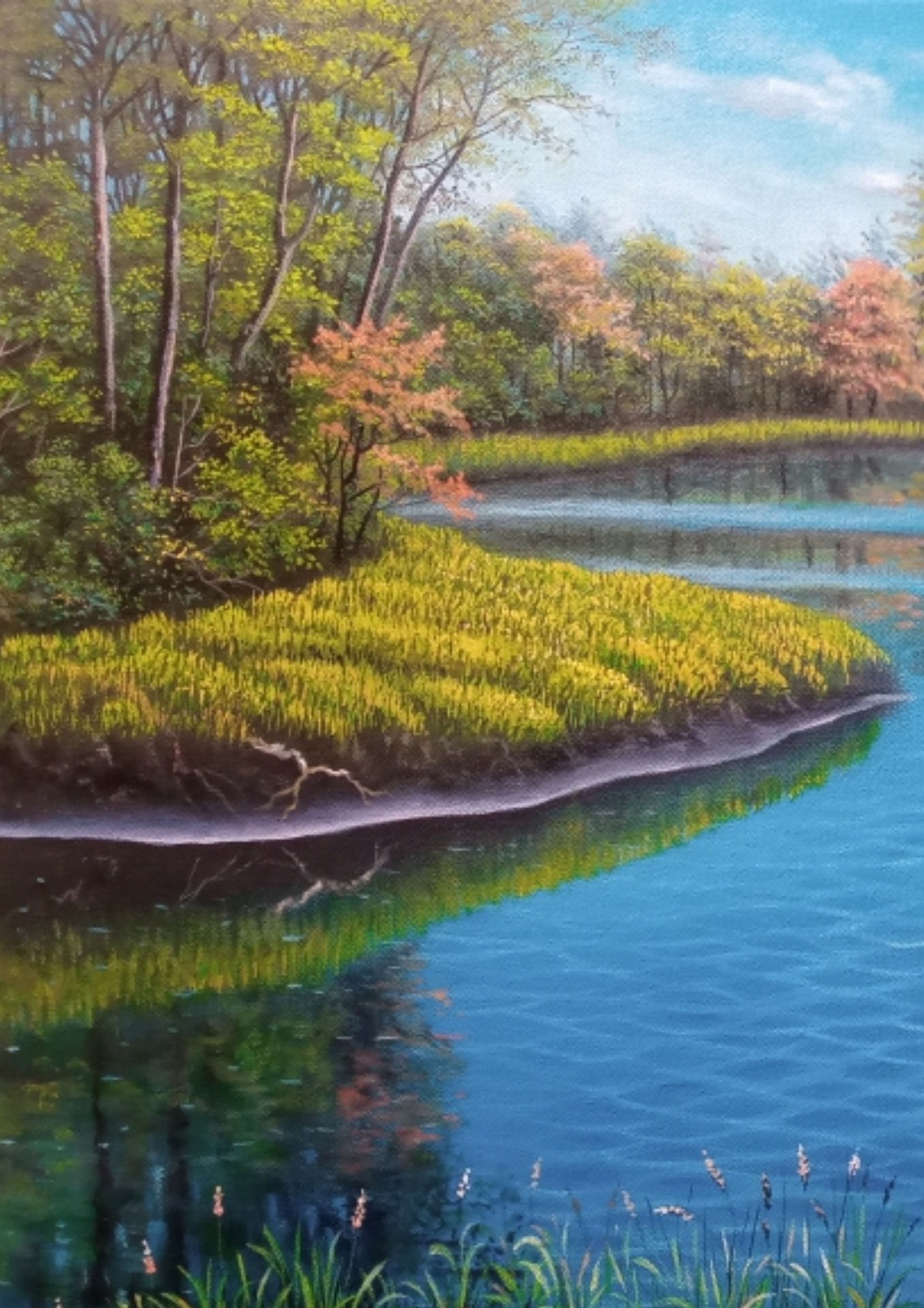 Blue River Landscape Natural Scenery Hand Canvas Original Oil Hand ...