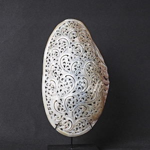 Natural Mussels Clam Shell Carving Leaves Model on Stand Large Size ...