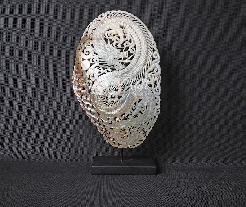 Natural Mussels Clam Shell Carving Dragon Model on Stand Large - Etsy