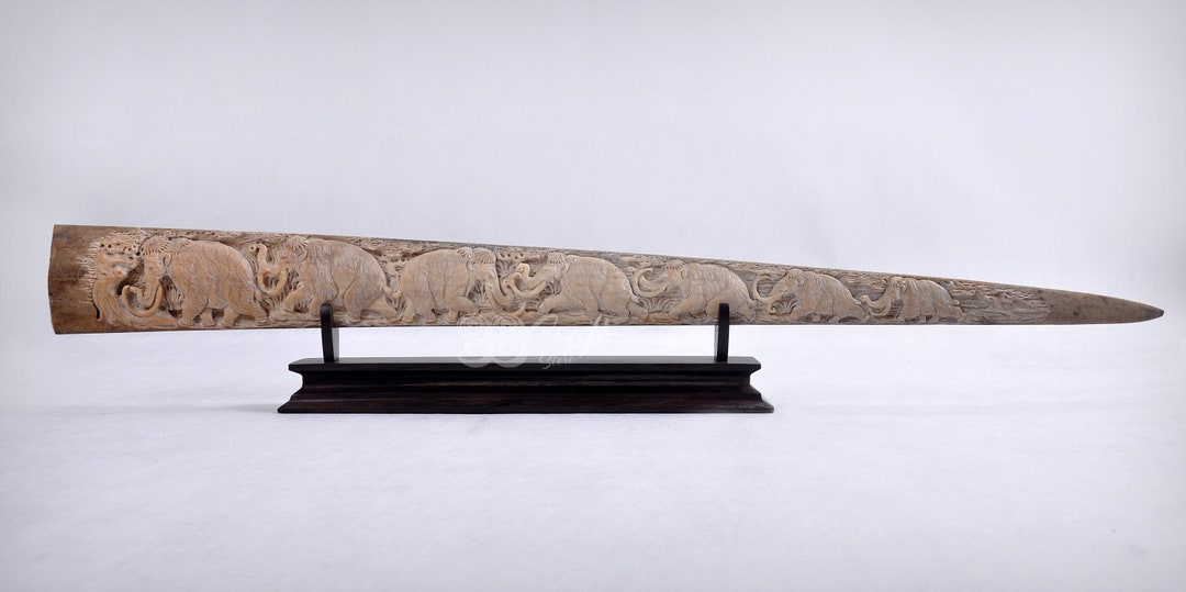 Swordfish Bill Marlin Hand Carved Ancient Elephant Engraved Indonesian ...