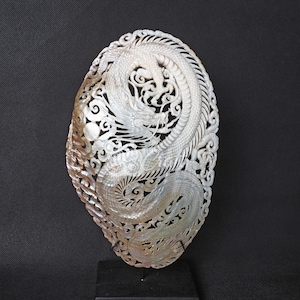 Natural Mussels Clam Shell Carving Dragon Model on Stand Large Size ...