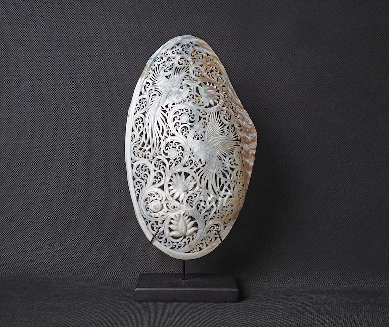 Natural Mussels Clam Shell Carving Phoenix Model on Stand - Etsy