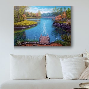 Blue River Landscape Natural Scenery Hand Canvas Original Oil Hand ...