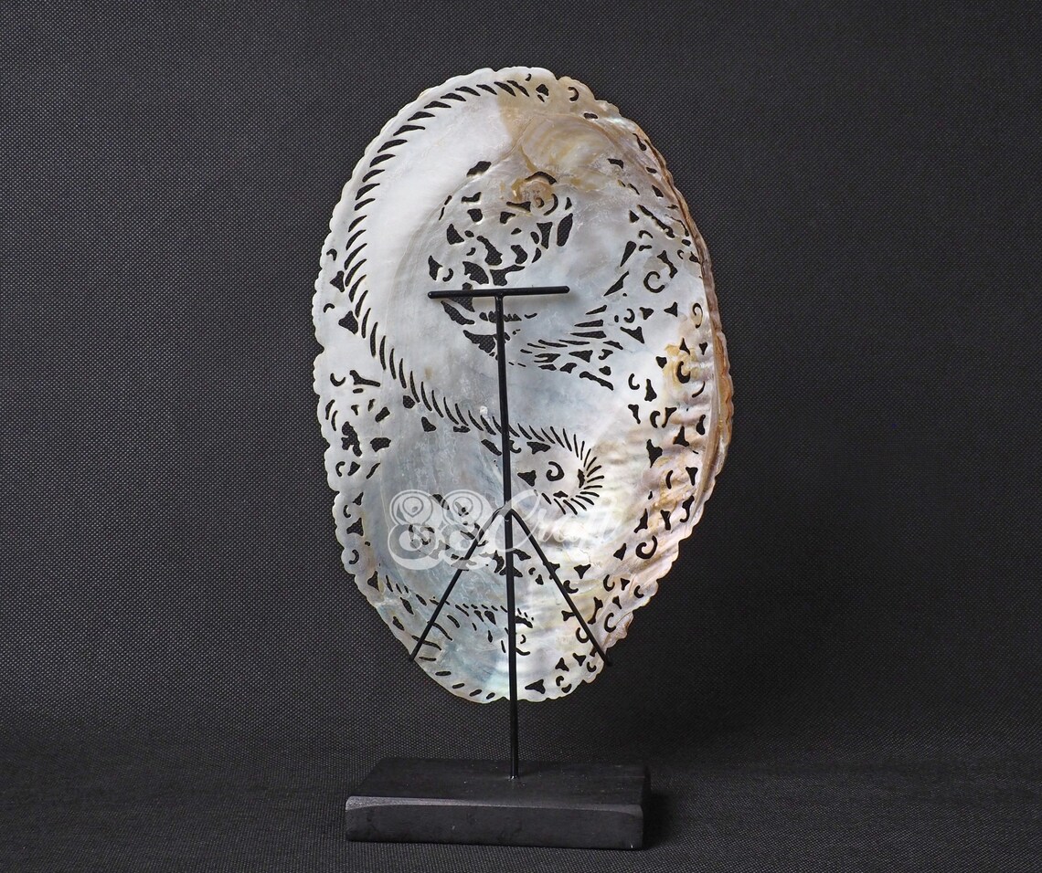 Natural Mussels Clam Shell Carving Dragon Model on Stand Large Size ...