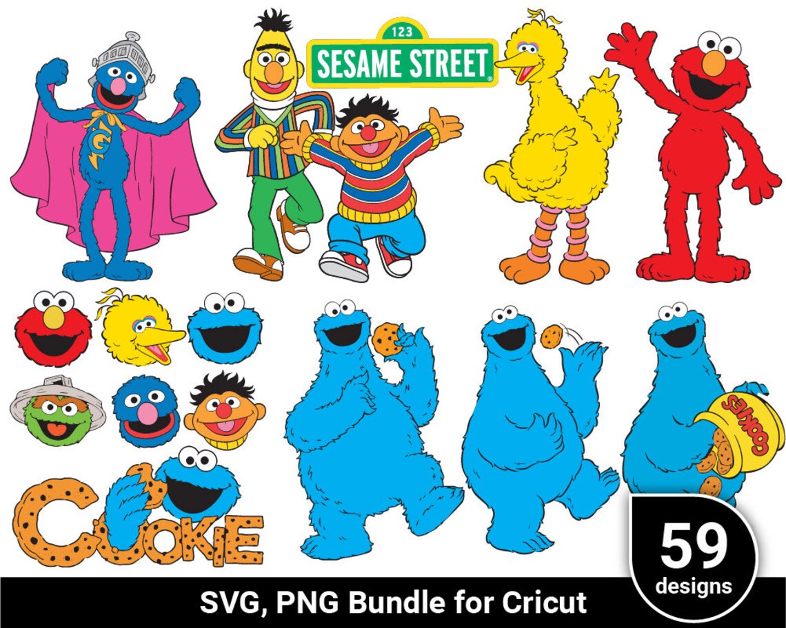 Sesame Street Bundle Pack 59 Designs Svg Png Cricut Cookie Etsy