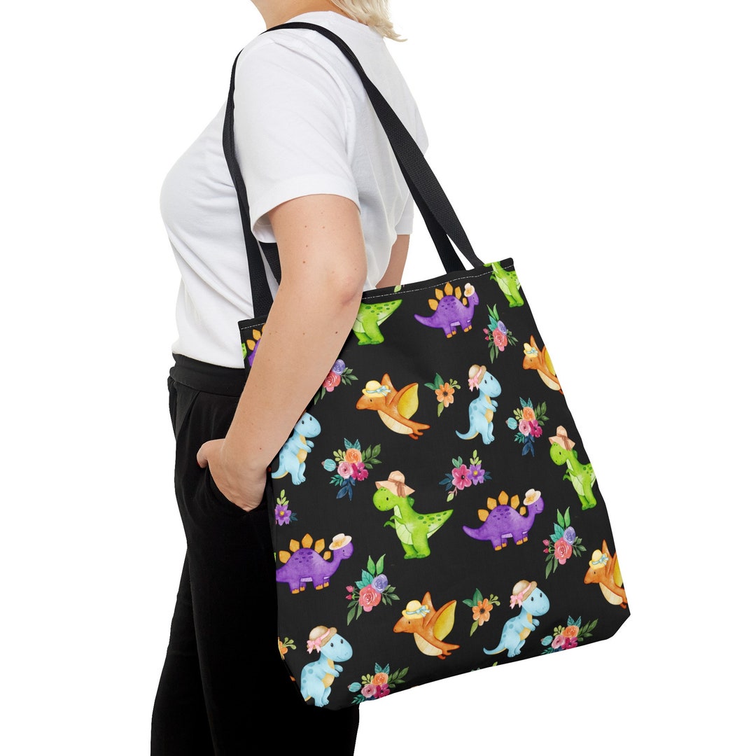 Dinosaur Tote Bag Cute Dino Floral Unisex Feminine Custom Unique Gift ...