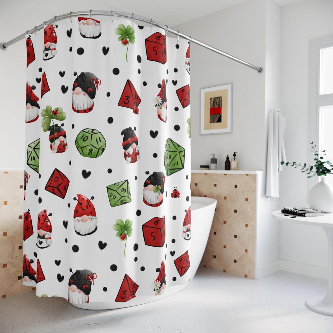 DND Shower Curtain | Gnome | Ladybug | Clover | Fantasy Bathroom Decor ...