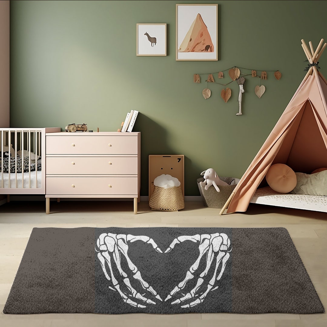 Skeleton Hand Heart Area Rug Goth Area Rug Goth Home Decor Game Room ...