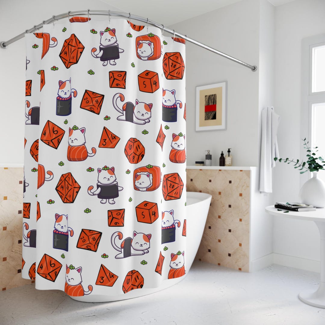 Purr-fect Roll DND Shower Curtain: Fantasy RPG Bathroom Decor - Etsy