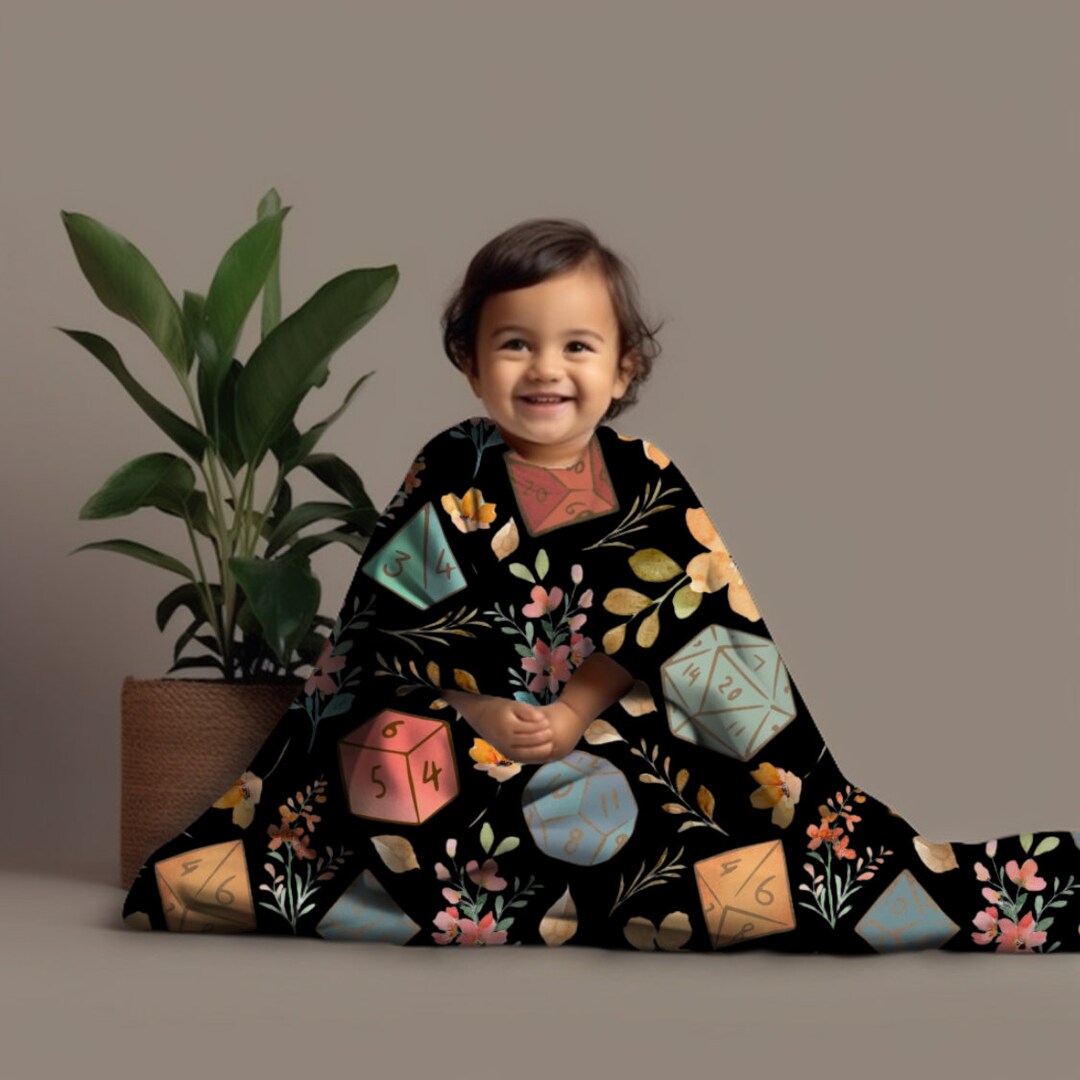 Dnd Dice Baby Blanket Dnd Baby Floral Baby Blanket Watercolor Baby ...