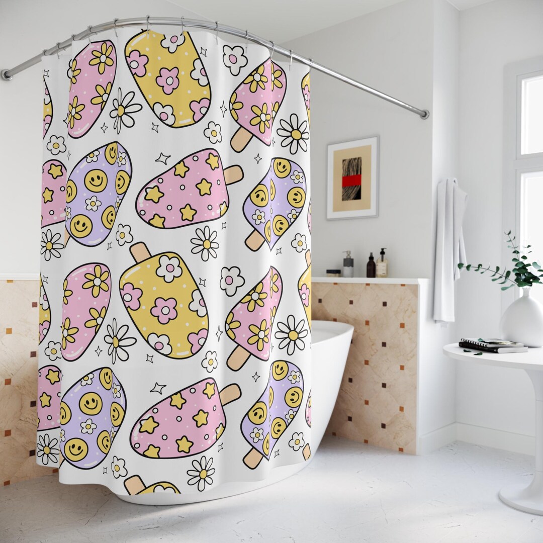 Retro Floral Popsicle Shower Curtain: Groovy Smiley Bathroom Decor - Etsy