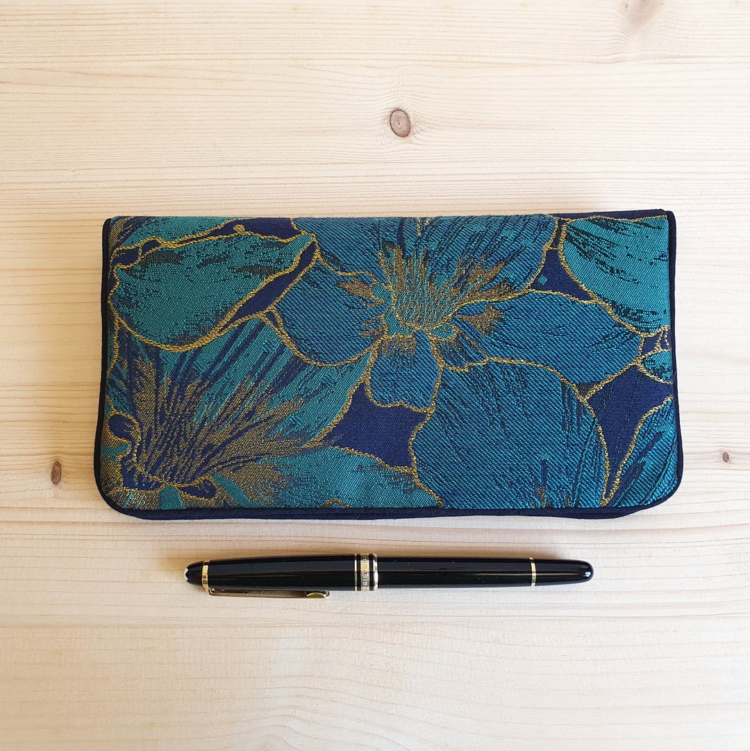 Emerald Green Jacquard Checkbook Cover – Gold Floral Pattern – Handmade ...