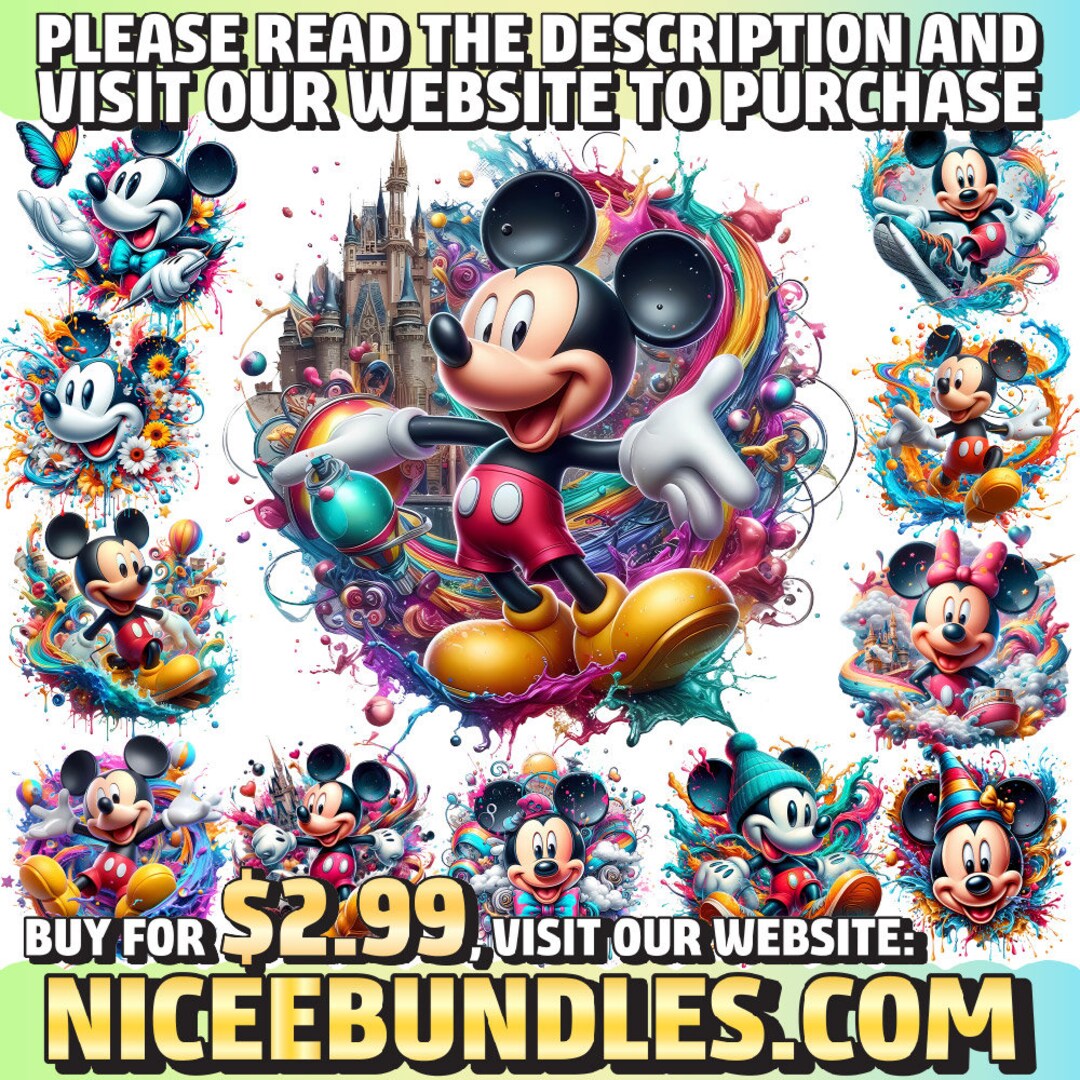 12 PNG Mickey Mouse Splash and Watercolor Digital Design PNG File for ...