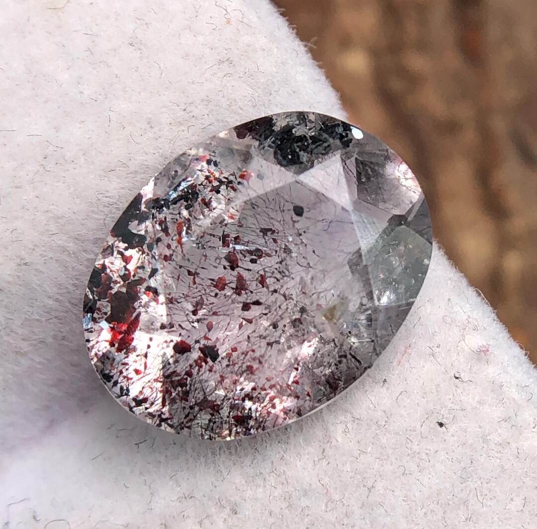 Natural Super Seven Quartz Gemstone | Oval Faceted Lepidocrocite, 3.67 ...