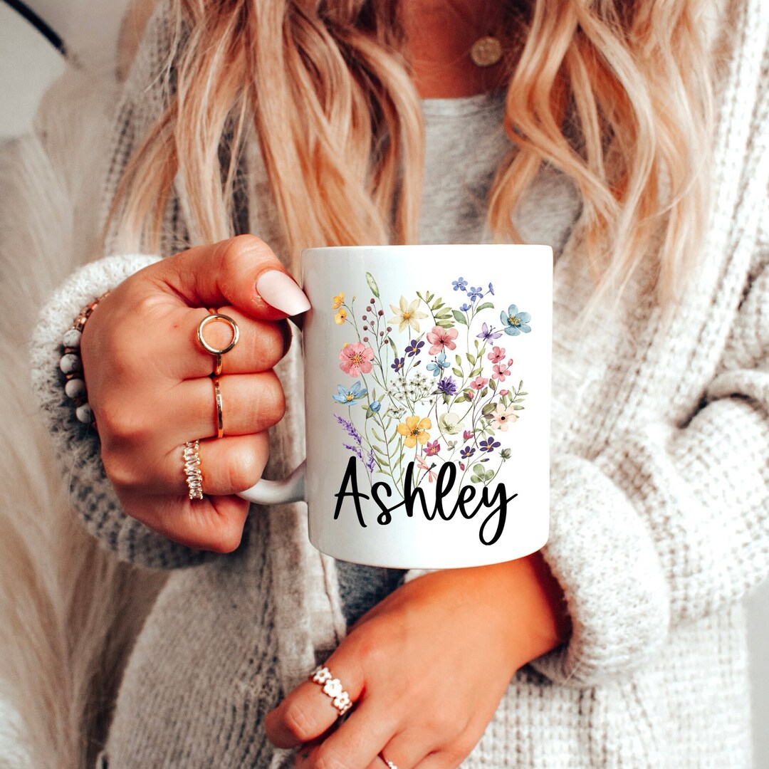 Personalized Coffee Mug, Custom Name Mug, Name Mug, Wildflowers Custom ...