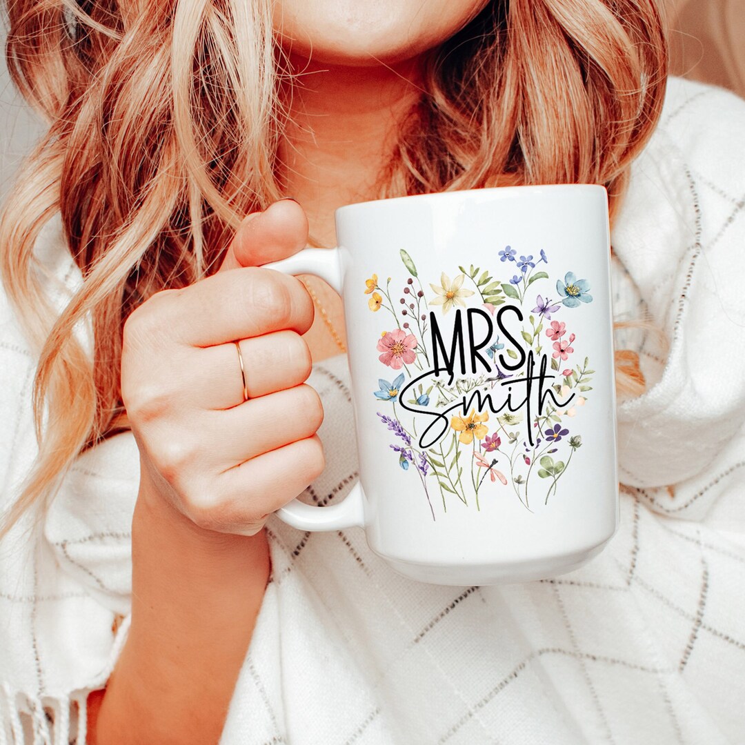 Wildflowers Mrs Mug, Personalized Mrs Gift, Bride to Be Gift Mug ...