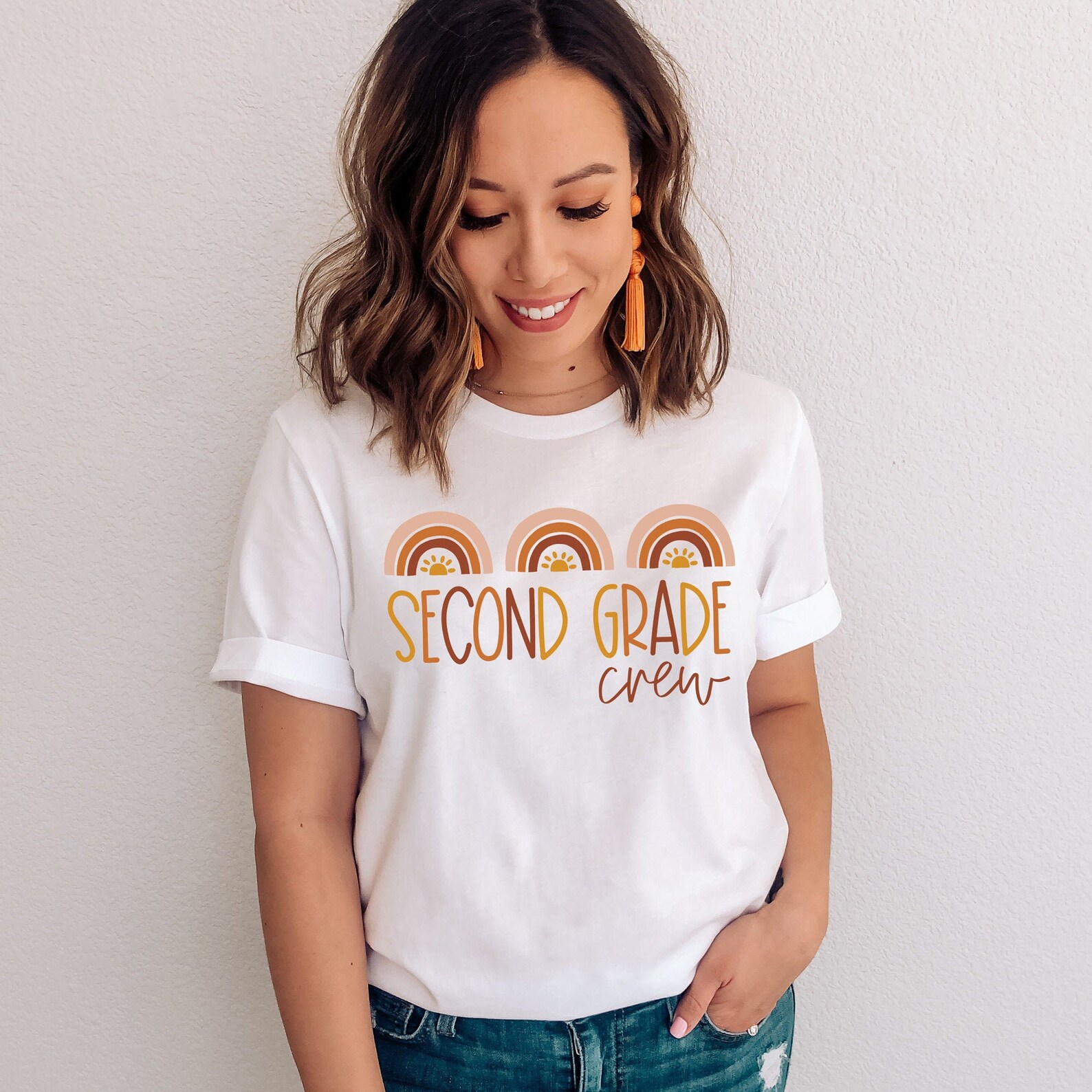 Retro Rainbow Second Grade Teacher, 2nd Grade Teacher Shirt, Grade ...