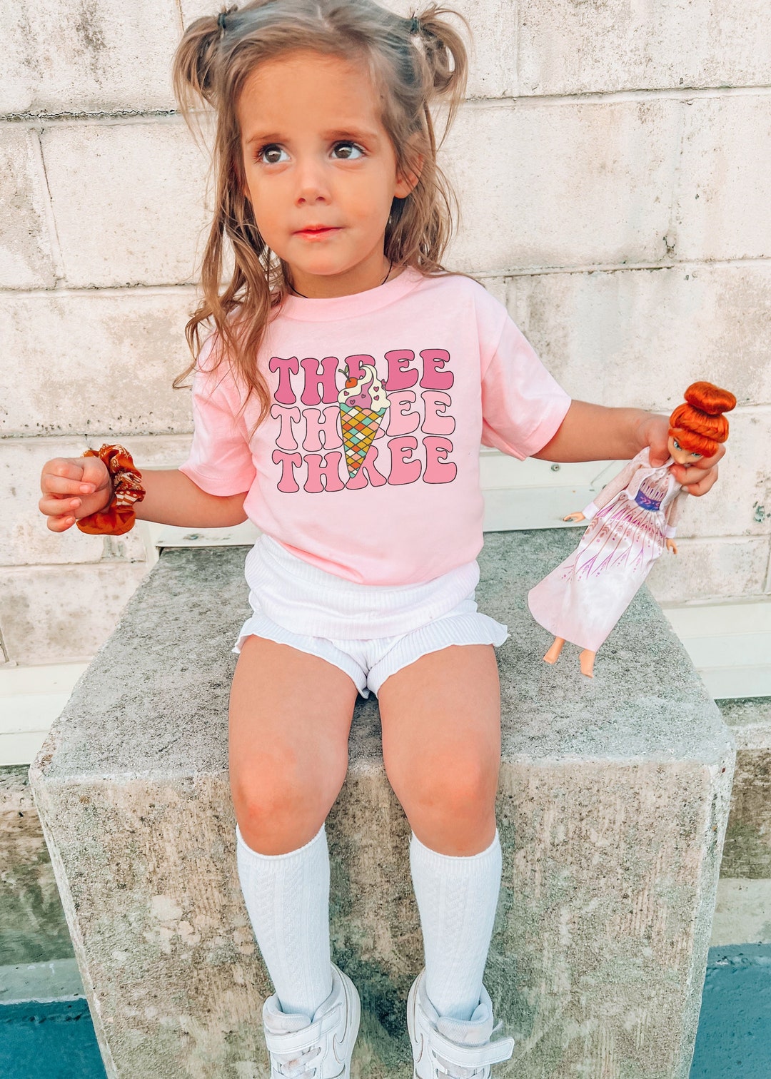 Three Birthday Shirt Girl, Ice Cream Birthday Party Shirt, Three Year ...