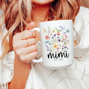 Wildflowers Mimi Mug, Mimi Est. 2024 Mug, Gift for New Grandma Coffee ...