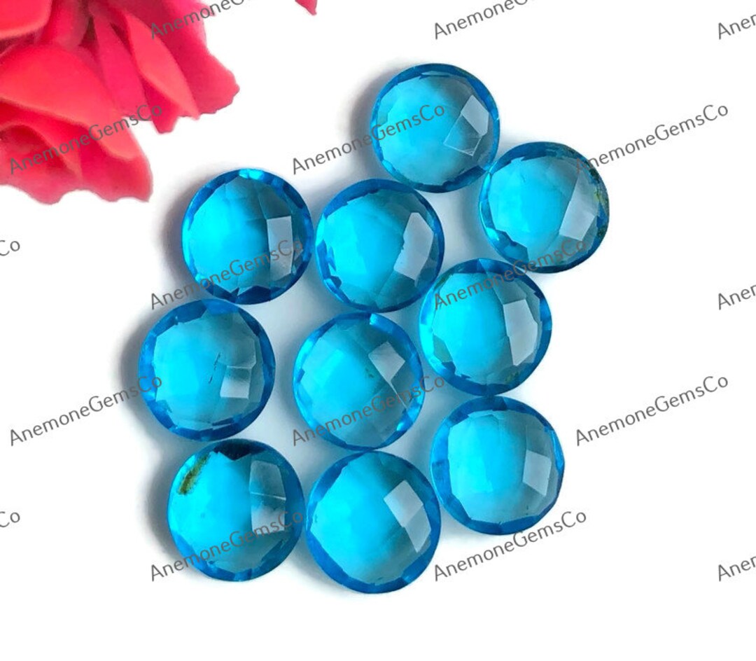 Swiss Blue Topaz Faceted Round Shape Gemstone, 10mm Natural Semi ...