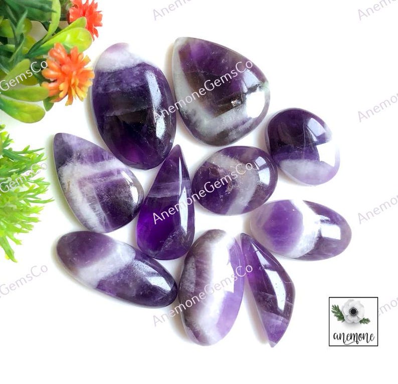 10 Pcs Dream Amethyst Lot - Chevron Amethyst Mixed Shape Cabochons ...