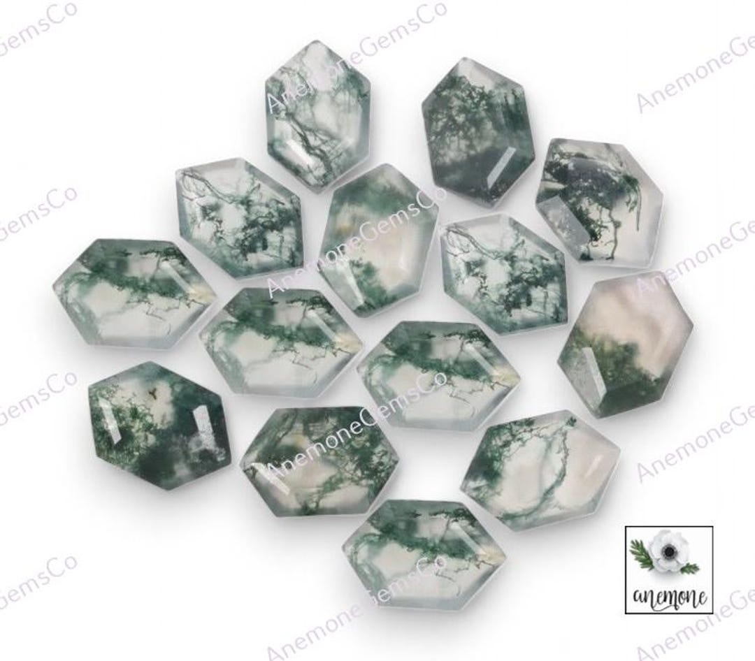Natural Moss Agate Hexagon Shape Gemstone 10x14mm 10 Pcs Pack ...