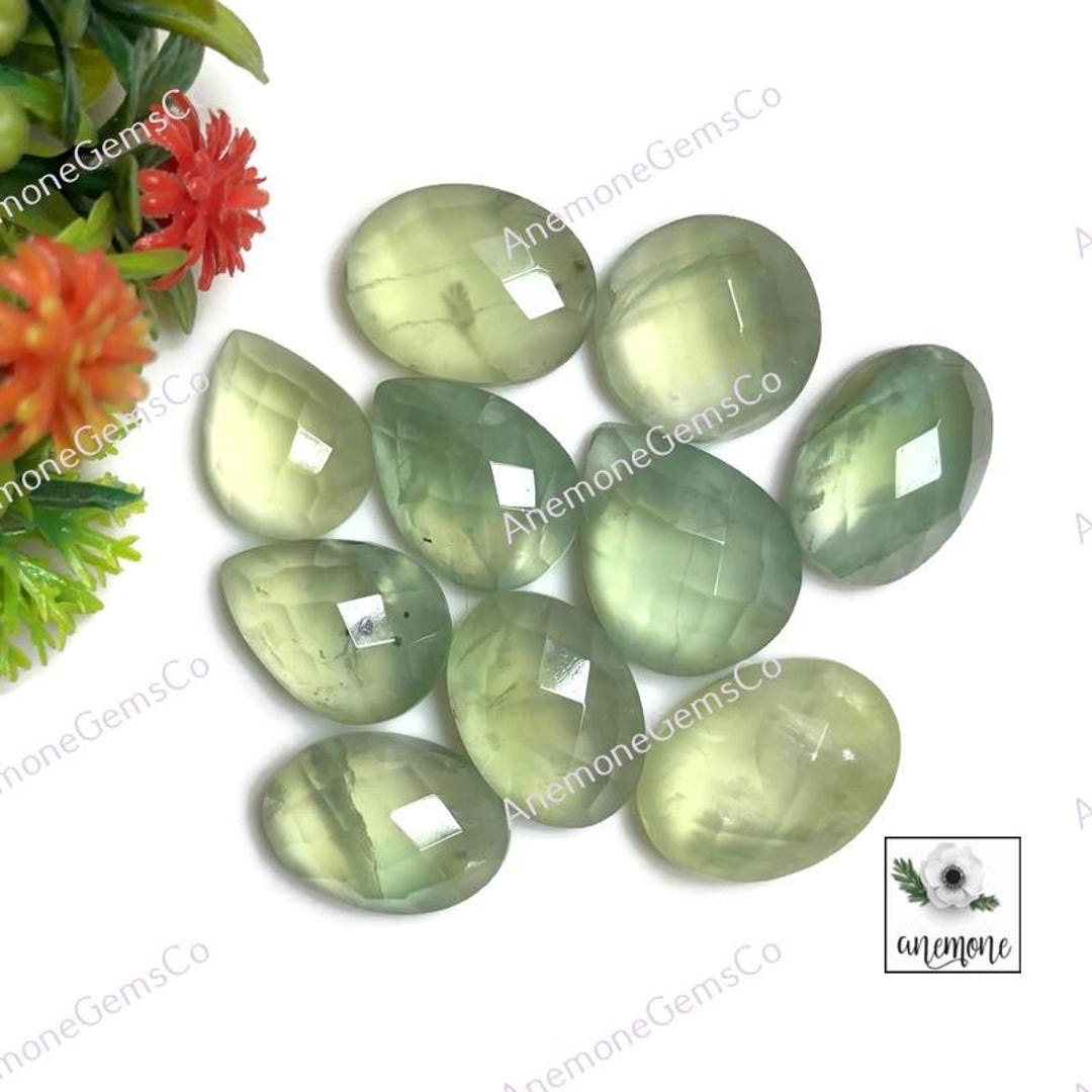 Prehnite Faceted Gemstone 16-20mm Approx, Flat Back - Green Color ...