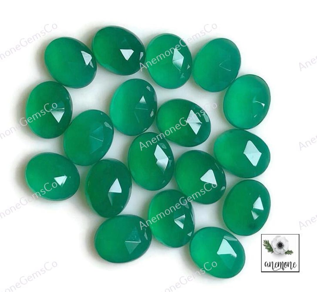 Faceted Green Onyx Rose Cut Oval Shape Cabochon, 7x9mm Natural Semi ...