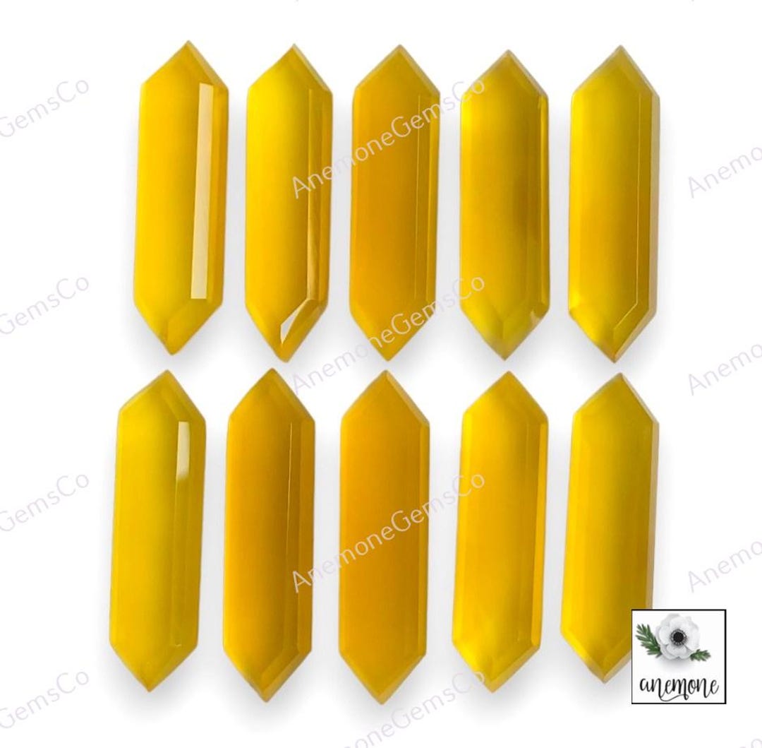 Yellow Onyx Step Cut Long Hexagon With Flat Back Gemstone 10 Pieces Lot ...