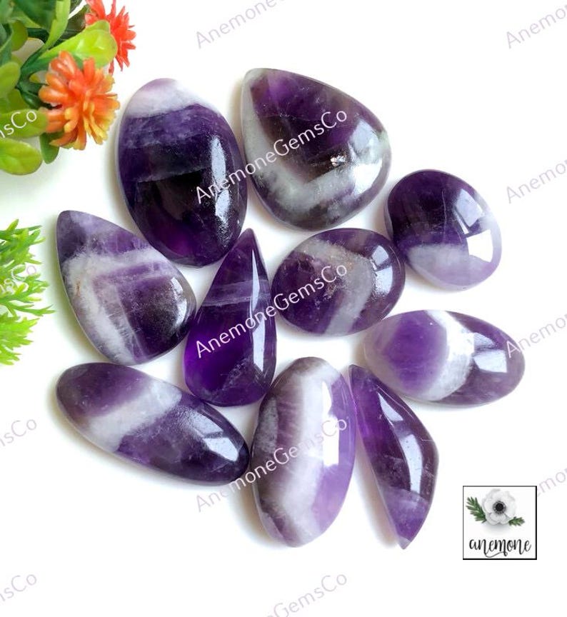 10 Pcs Dream Amethyst Lot - Chevron Amethyst Mixed Shape Cabochons ...