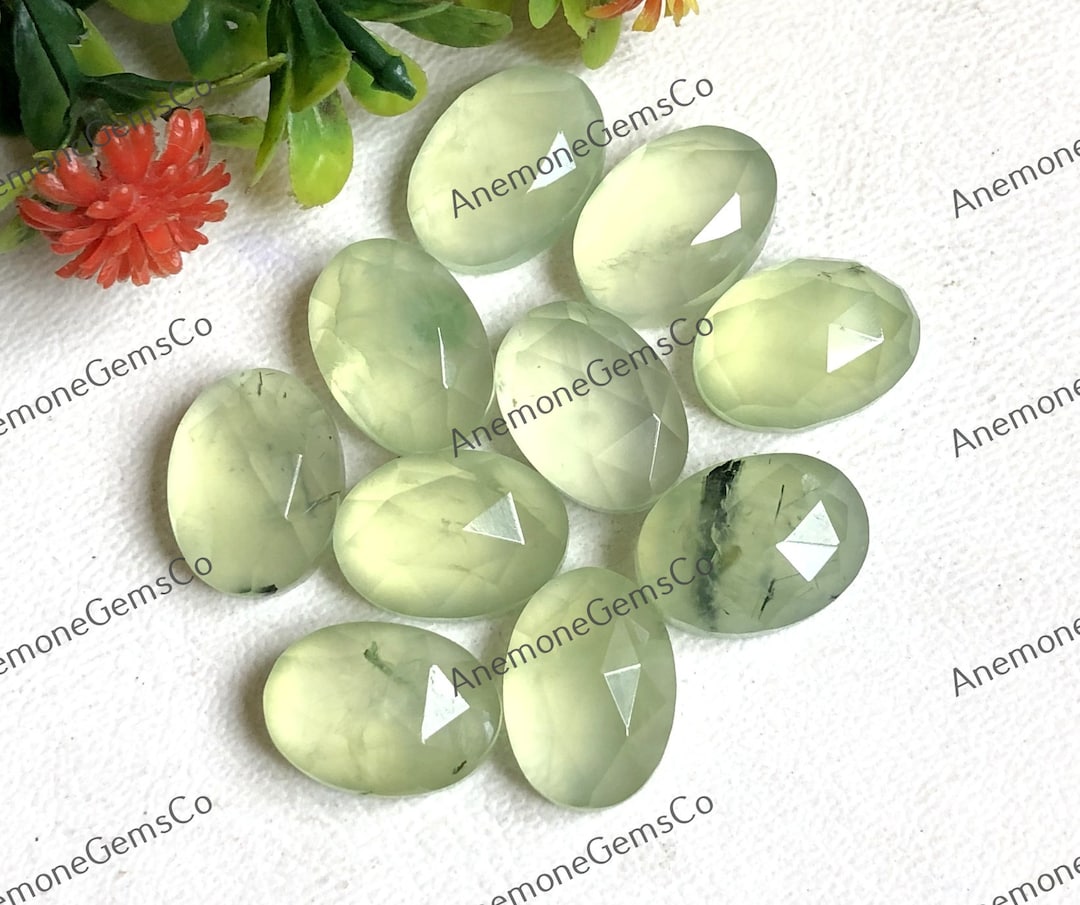 Prehnite Rosecut Gemstone 10x14mm, Oval Shape Flat Back - Green Color ...