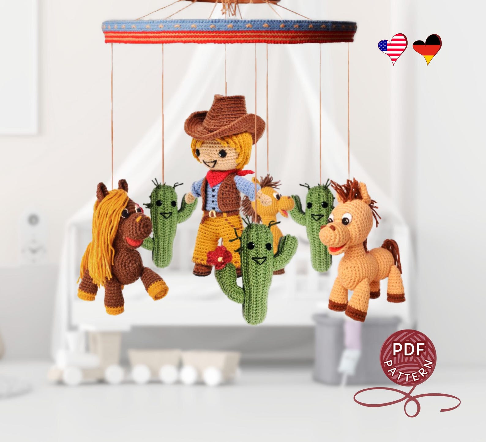 Crochet Cowboy Mobile Pattern, Horse and Cactus Amigurumi (PDF Pattern ...