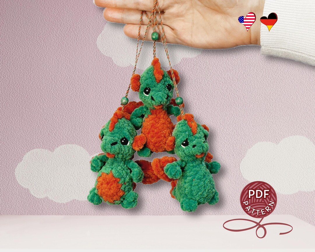 Crochet Pattern Plush Dragon. Amigurumi Keychain Dragon. DIY Crochet ...