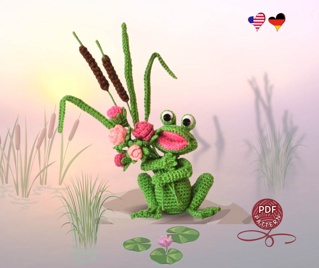 Crochet Pattern. Amigurumi Frog With a Bouquet of Flowers. DIY Crochet ...