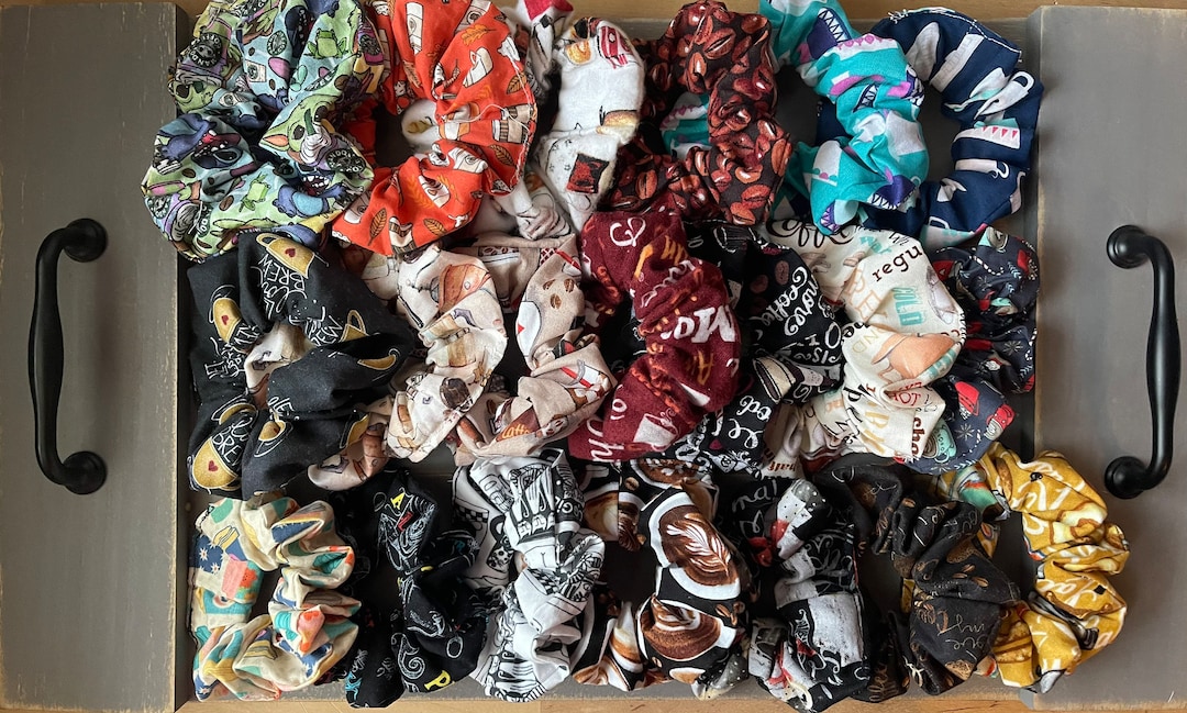 Coffee Scrunchies, Assorted Cotton Fabric Coffee Patterns, Flannel Hair ...