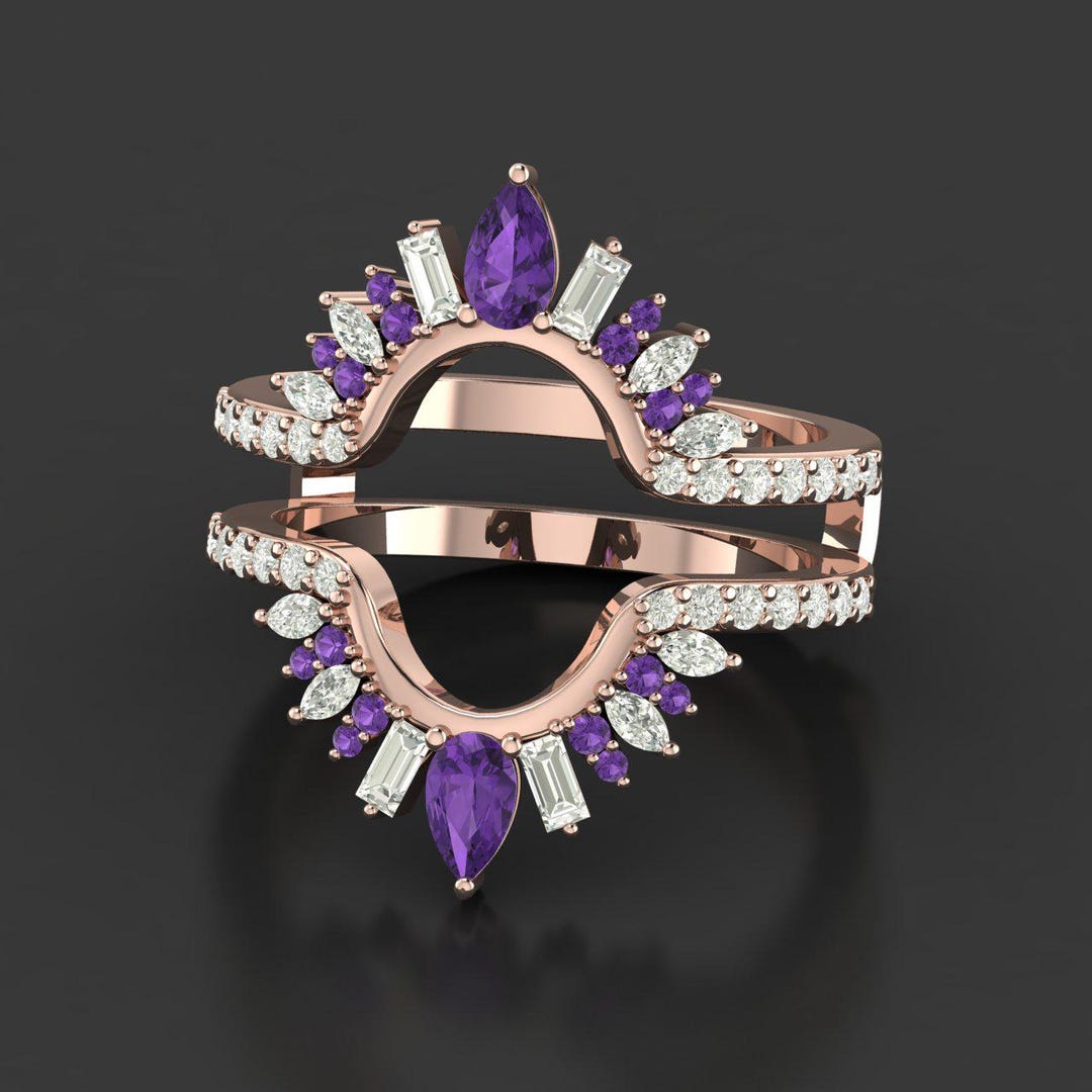 African Amethyst Gems Enhancer Guard Ring Set for Woman Gold Chevron ...