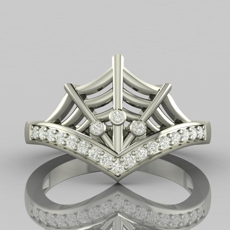 Spider Web Stacking Band Ring Engagement Ring, Spider Net Gothic Curved ...