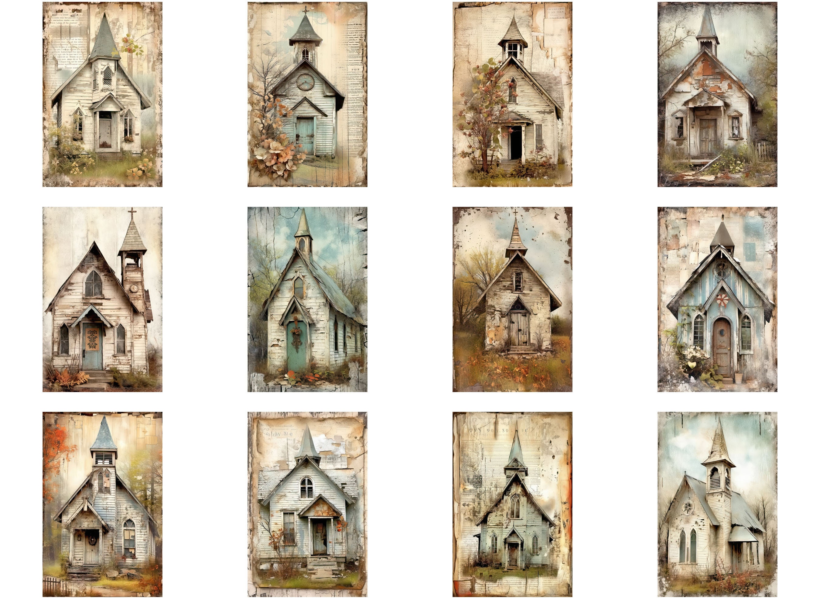 Rustic Chapel Printable Half Papers Junk Journal Ephemera Pack A5 ...