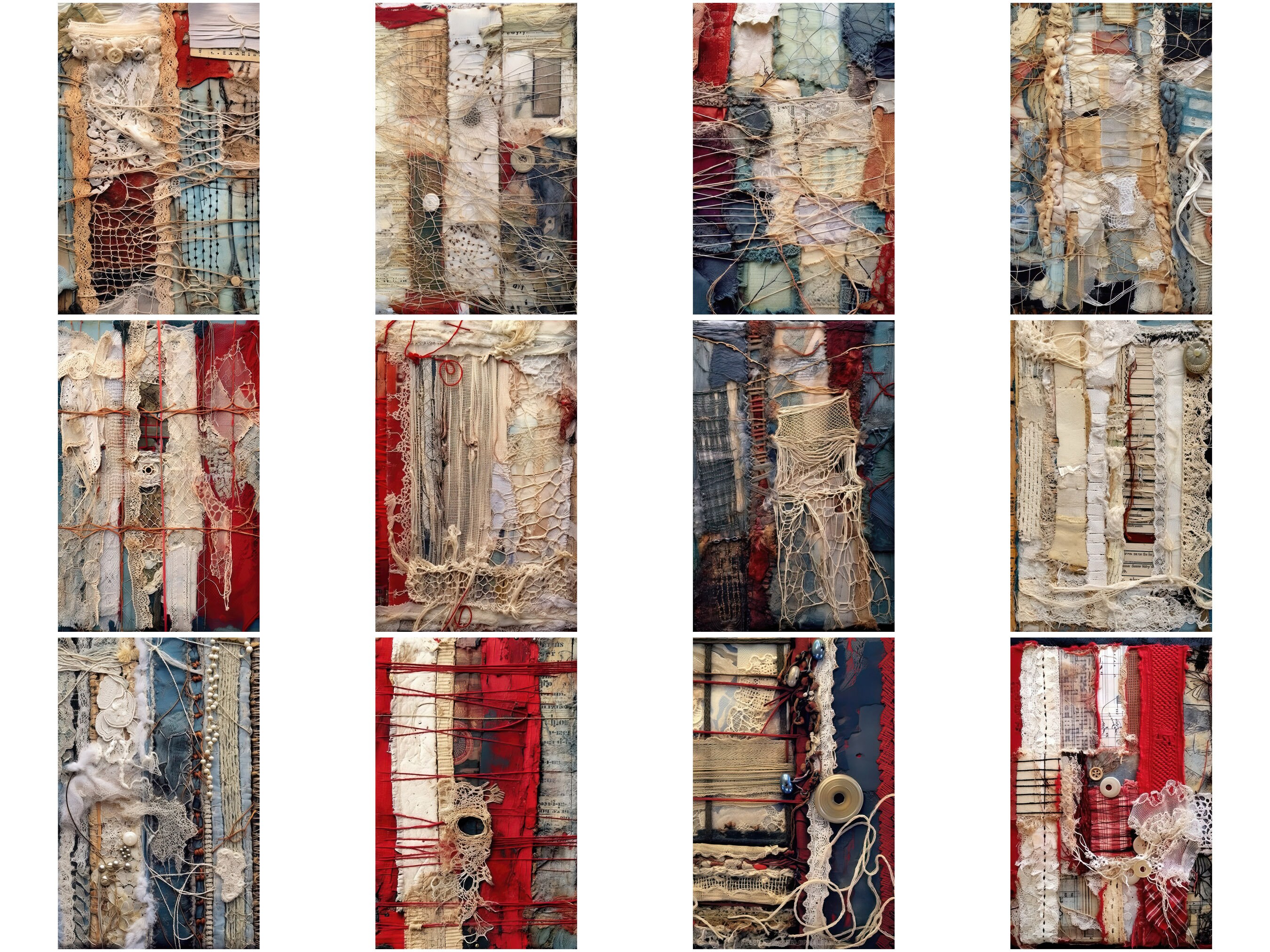 Printable Half Papers Junk Journal Ephemera Pack A5 Collage Lace Fabric ...