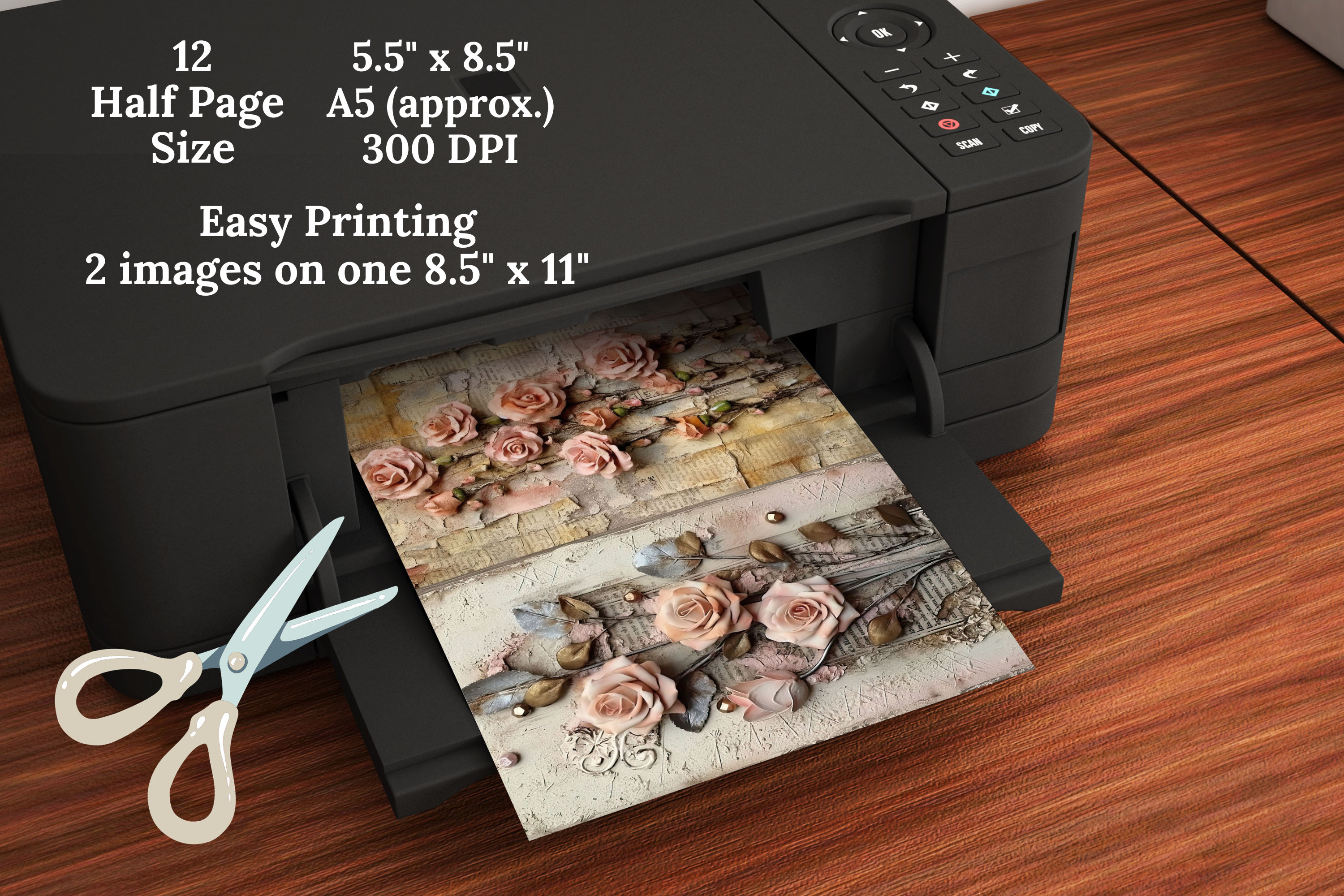 Junk Journal Printable Half Papers Shabby Chic Cards Pink Floral ...