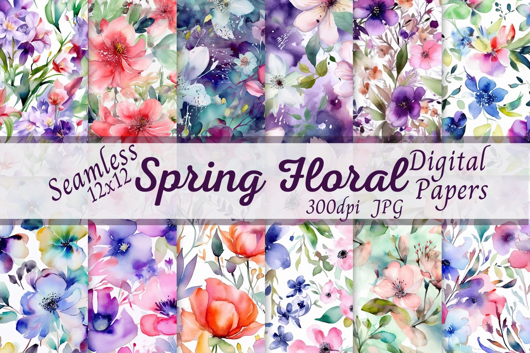 Floral Digital Paper Pack, SEAMLESS Pattern, 12x12 Digital Paper ...