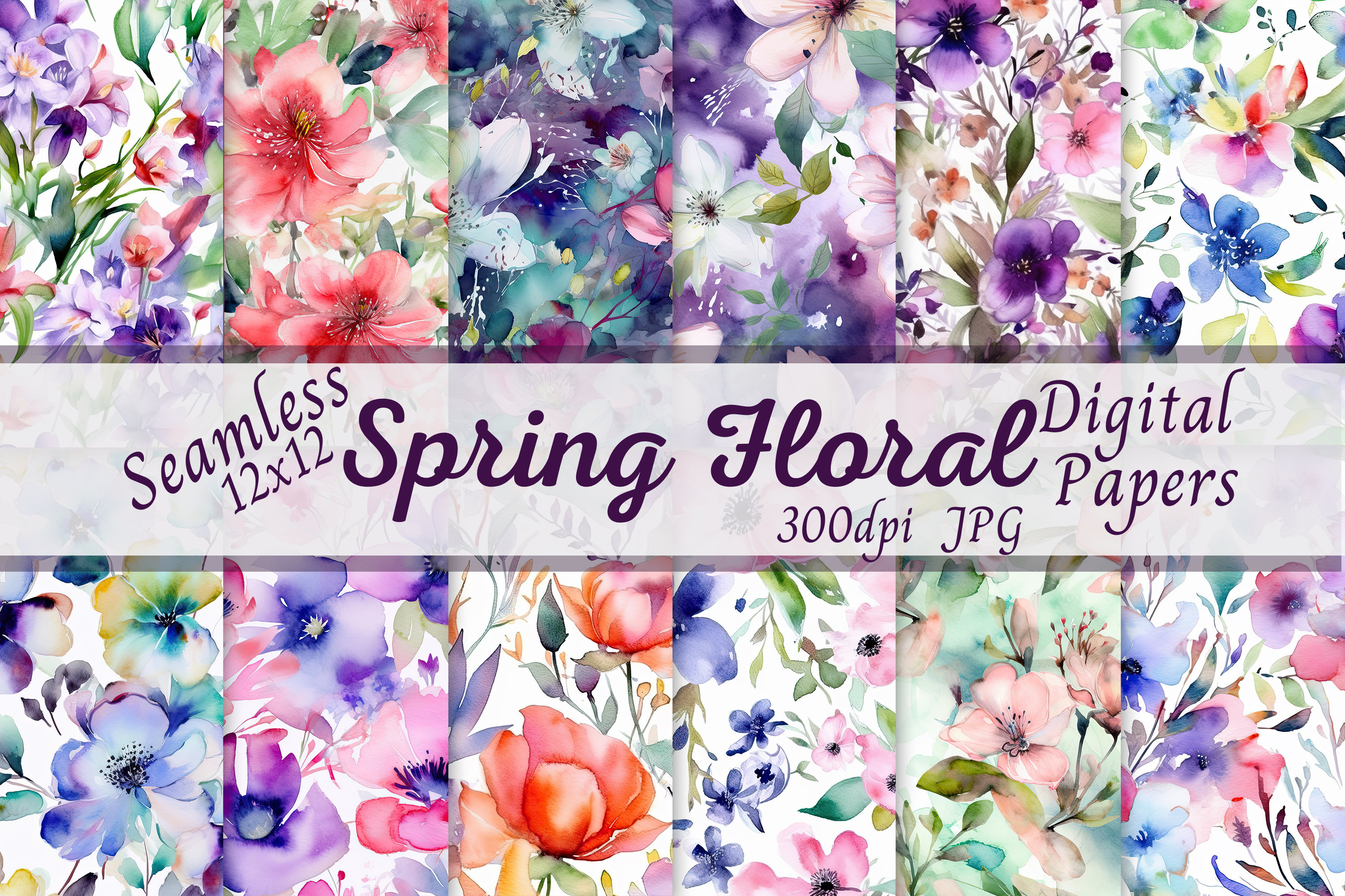 Floral Digital Paper Pack, SEAMLESS Pattern, 12x12 Digital Paper ...