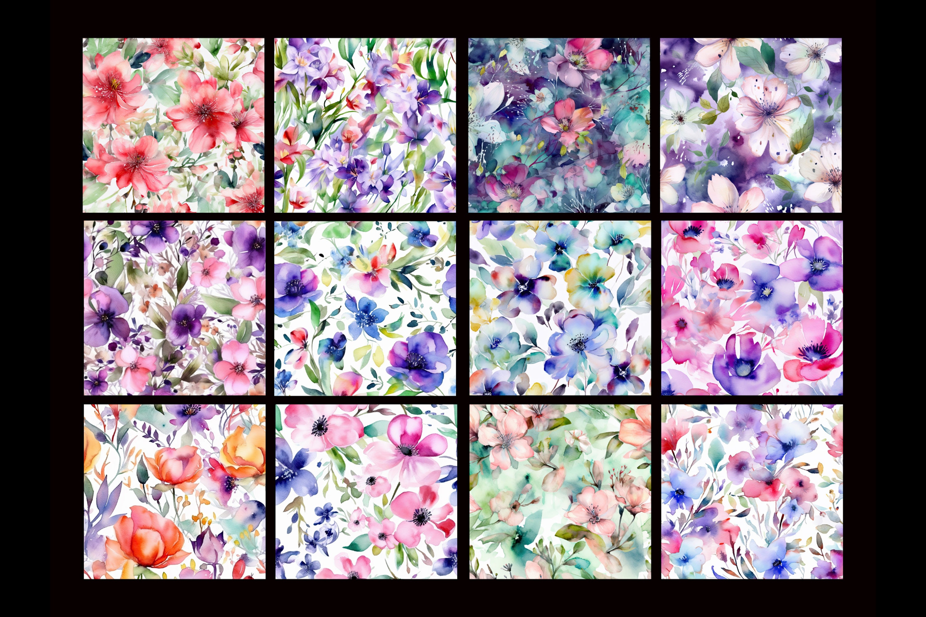 Floral Digital Paper Pack, SEAMLESS Pattern, 12x12 Digital Paper ...