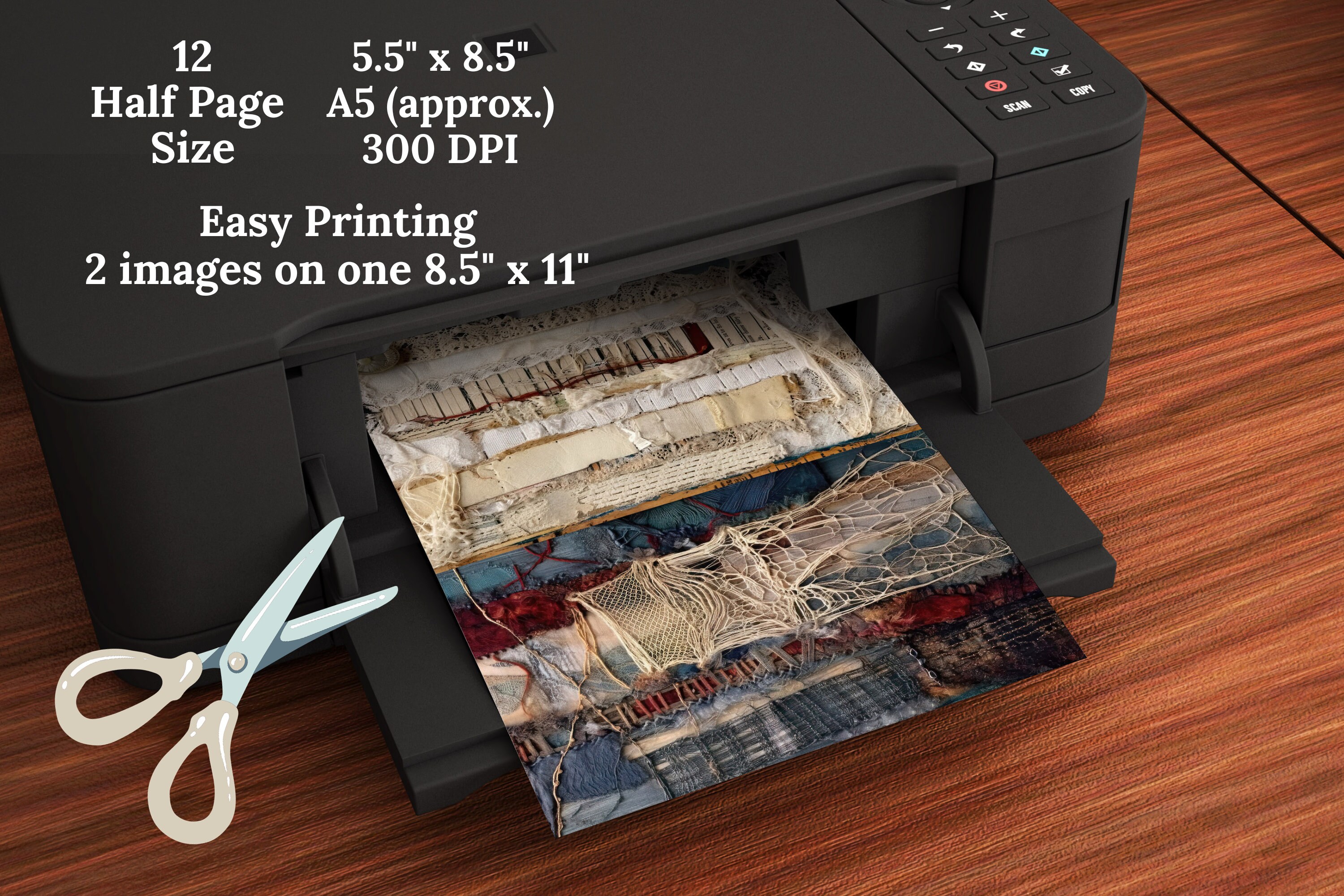 Printable Half Papers Junk Journal Ephemera Pack A5 Collage Lace Fabric ...