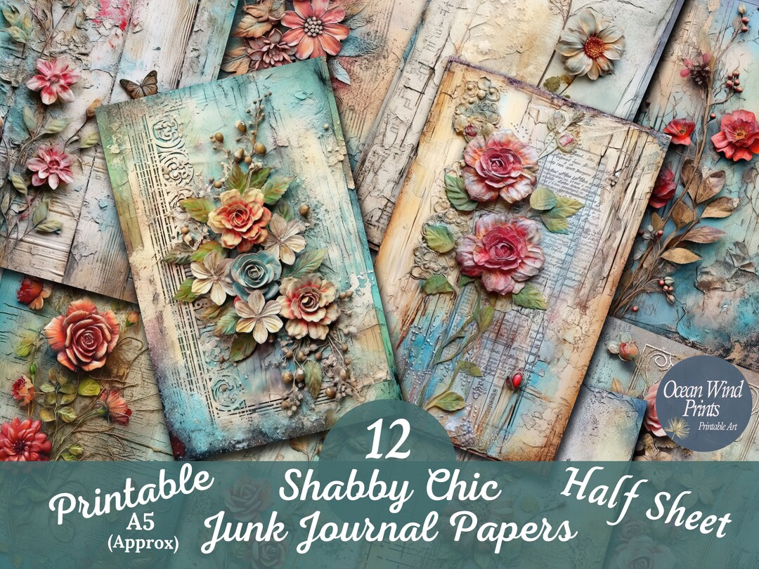 Shabby Chic Junk Journal Printable Ephemera Pack Half Papers Collage ...
