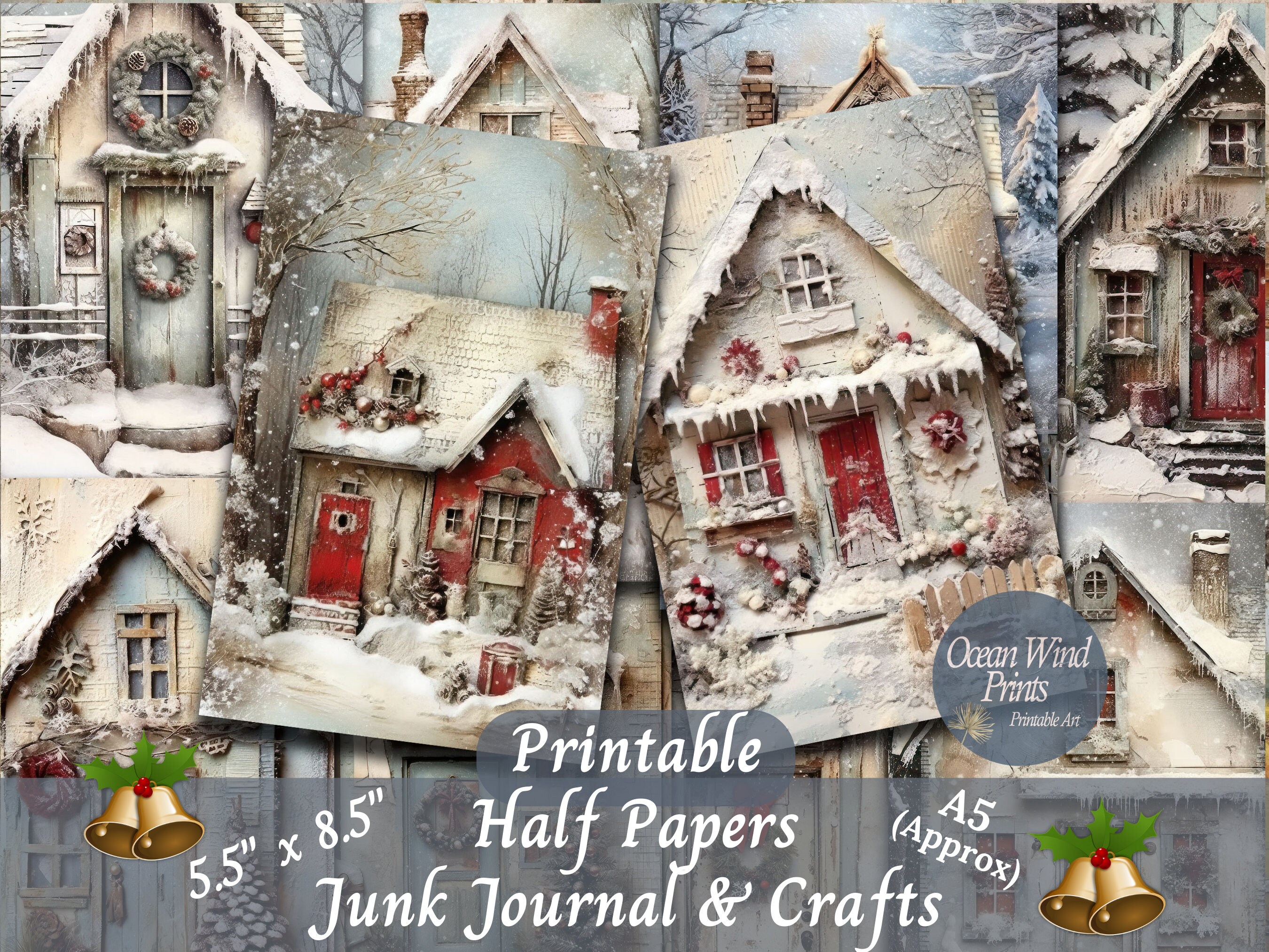 Printable Half Papers Christmas Cottage Junk Journal Ephemera Pack A5 ...