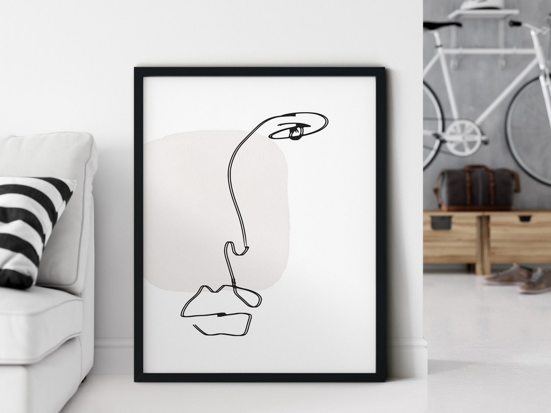 Abstract Female Face Print Printable One Line Drawing Minimalist