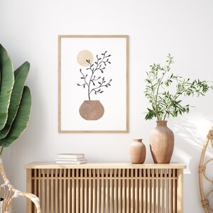 Boho Plant and Sun, Botanical PRINTABLE Wall Art, Minimalist Poster ...