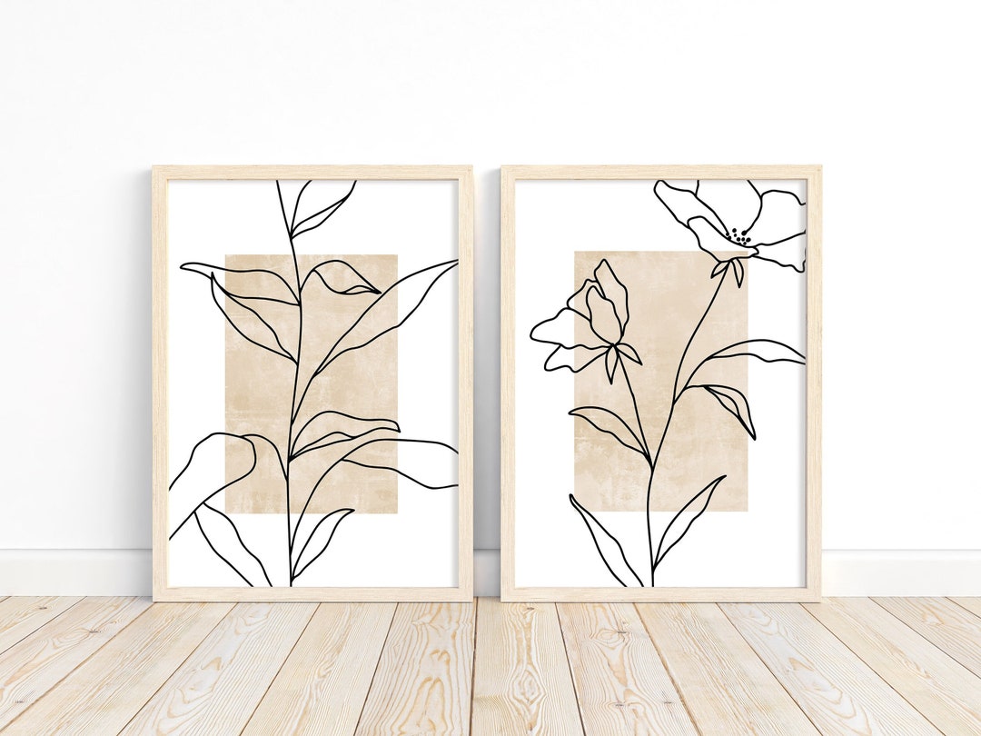 Neutral Wall Art Set of 2 Boho Prints DIGITAL DOWNLOAD Minimalist Leaf ...