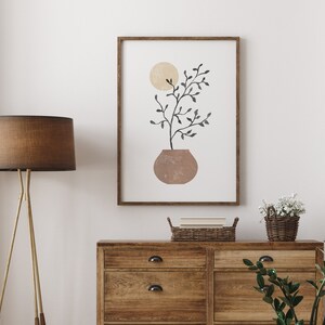 Boho Plant and Sun, Botanical PRINTABLE Wall Art, Minimalist Poster ...